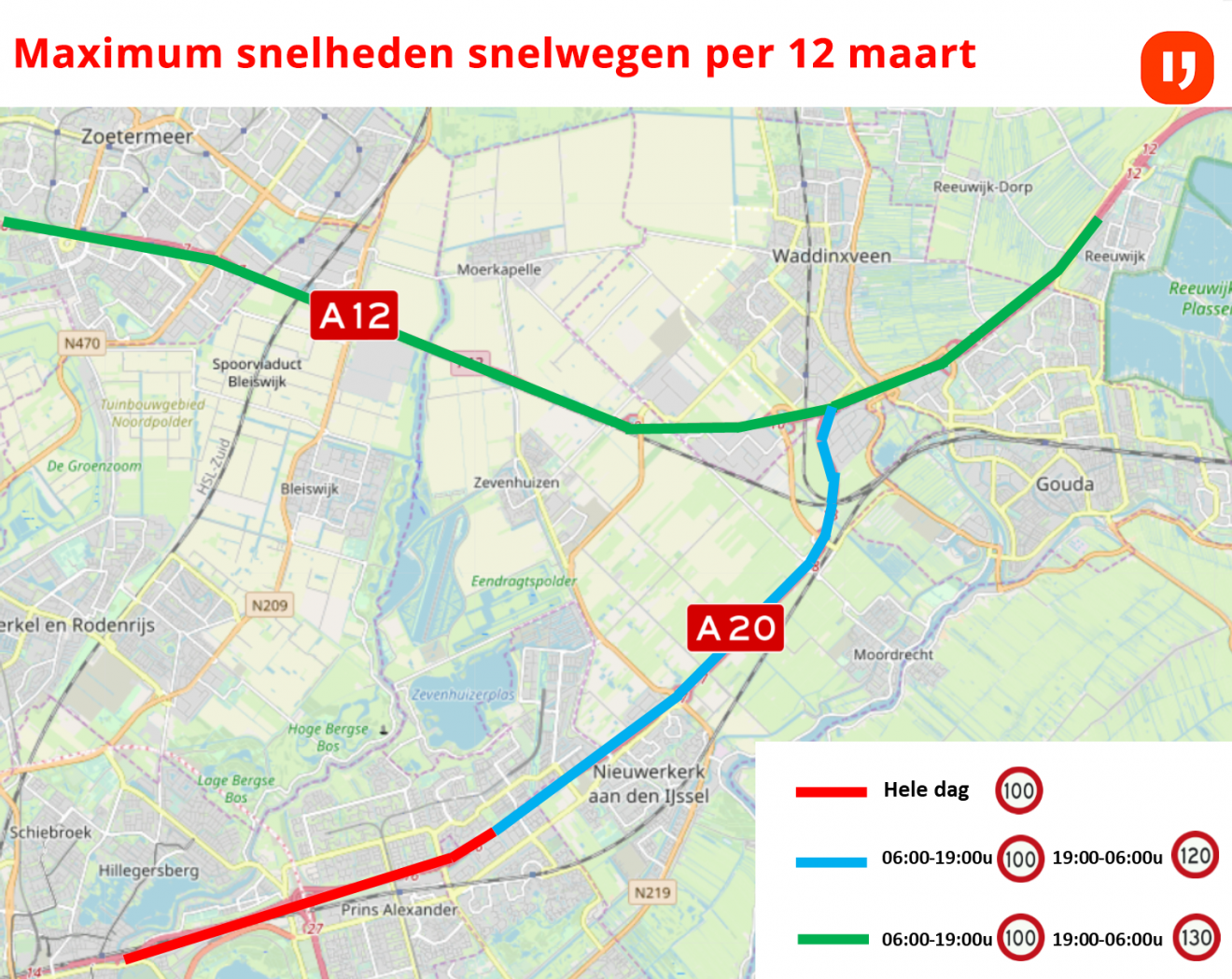 Vanaf 12 maart wordt de maximum snelheid op A12 en A20 aangepast | Gouwe IJssel Nieuws